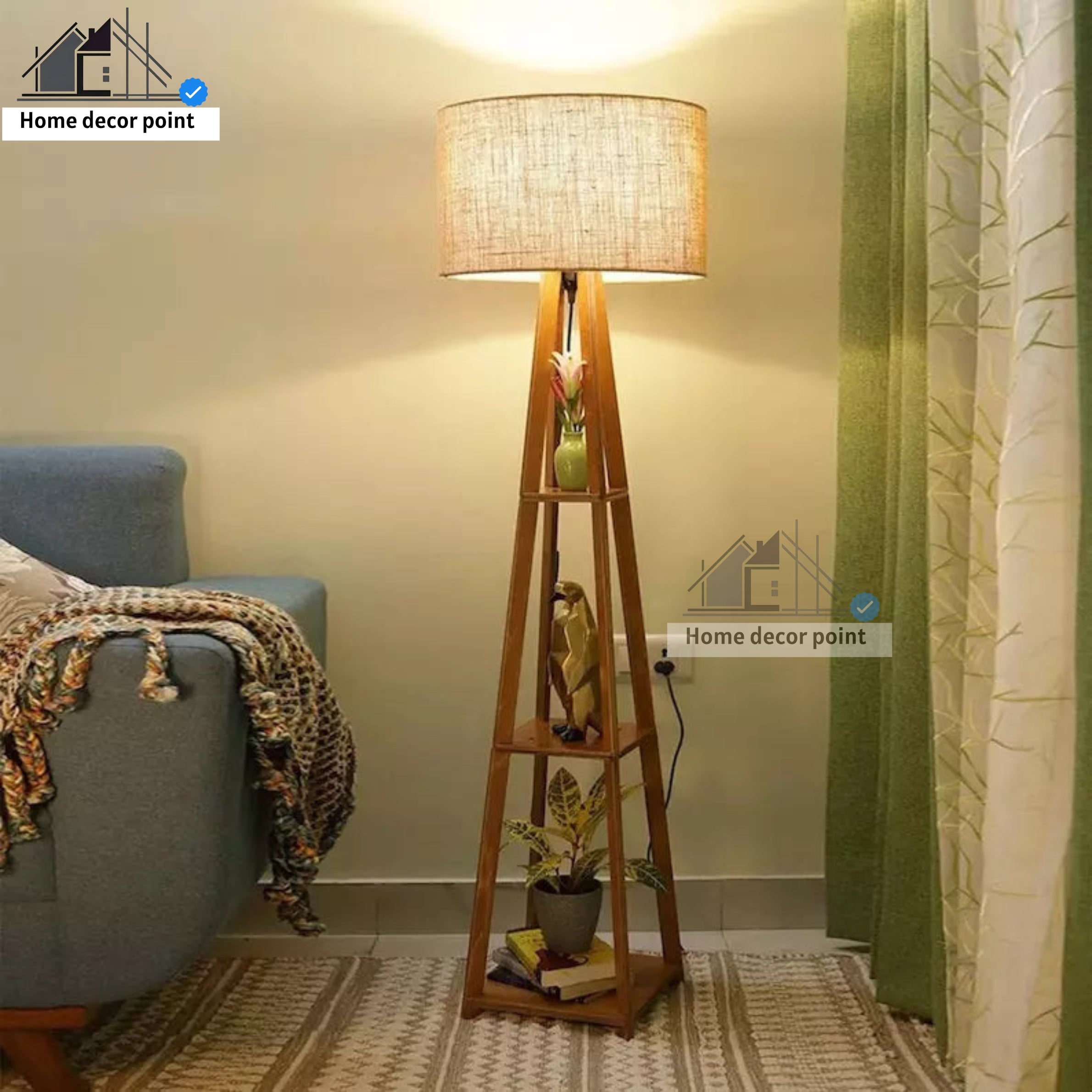 Modern floor lamp Wooden Stand – Home Decor Point